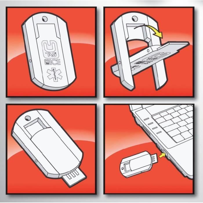 Plaque d'identité médicale USB - UTAG I.C.E - Cdiscount Sport