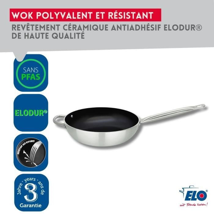 Poêle wok céramique sans PFAS avec couvercle 28cm Elo - Gris - Compatible induction - Cdiscount ...