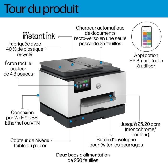 Imprimante HP OfficeJet Pro 9135e Tout-en-un Couleur Recto Verso, 6 ...