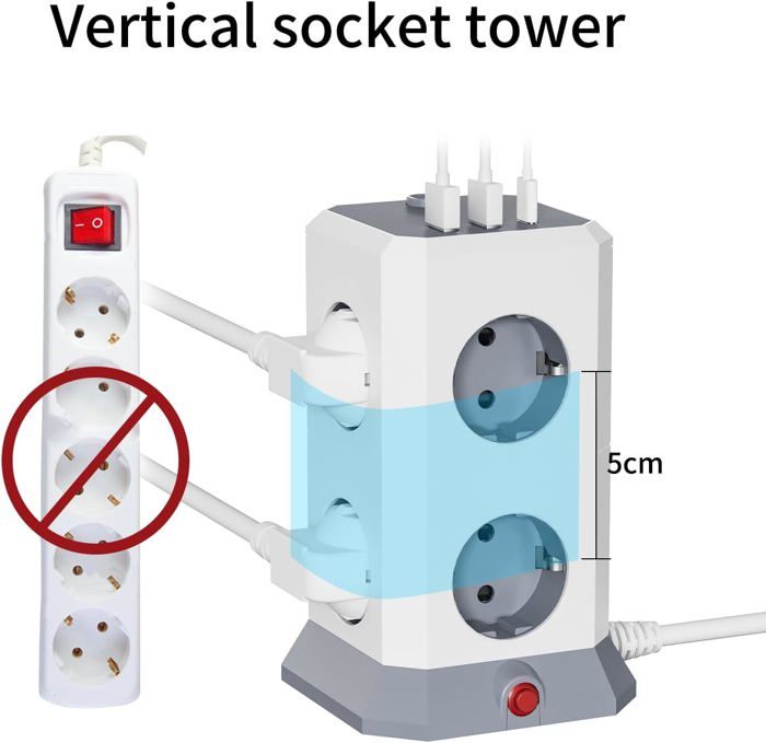 8 voies multiple socket cube 2 fiches multiples USB 1 type C prises 8 ...