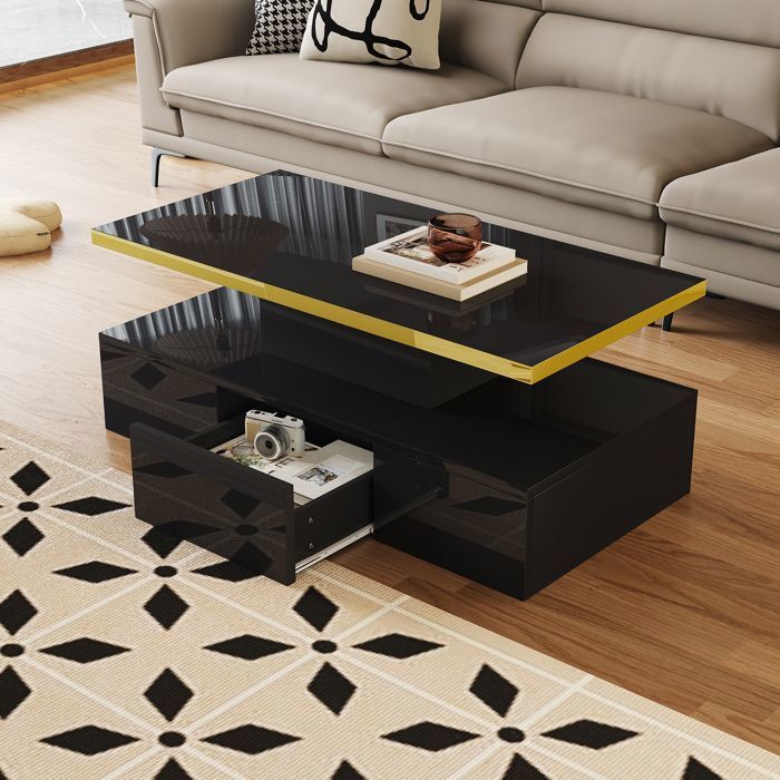 Table basse Maisentiel noir laqué design contemporain 100x50x39 cm ...