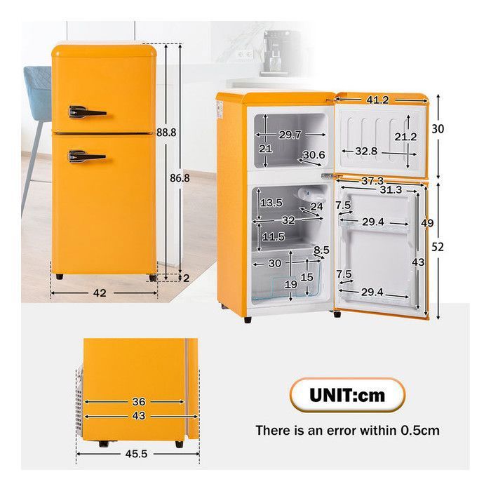 Réfrigérateur congélateur 60 litres 38L+22L, Frigo à double porte, 102 ...