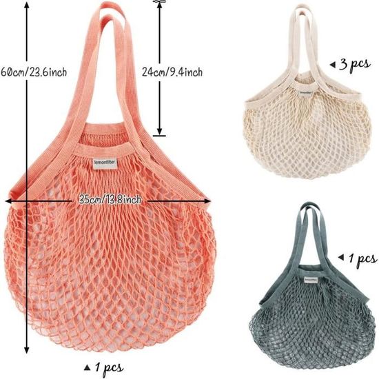 Sacs De Courses En Maille, 5 Pièce Filet A Courses Sac Coton Maille ...