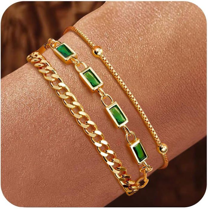 Bracelets Or pour Femme Plaqué Or 18 Carats Bracelets Empilables Cubain ...