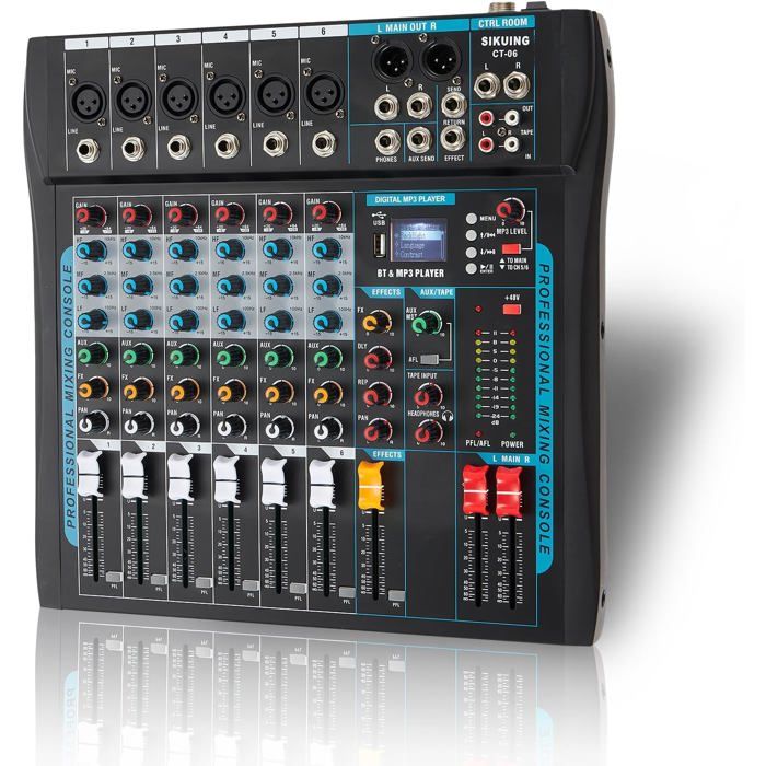 Table de mixage audio professionnelle DJ - 6 canaux, 16 effets DSP, USB ...