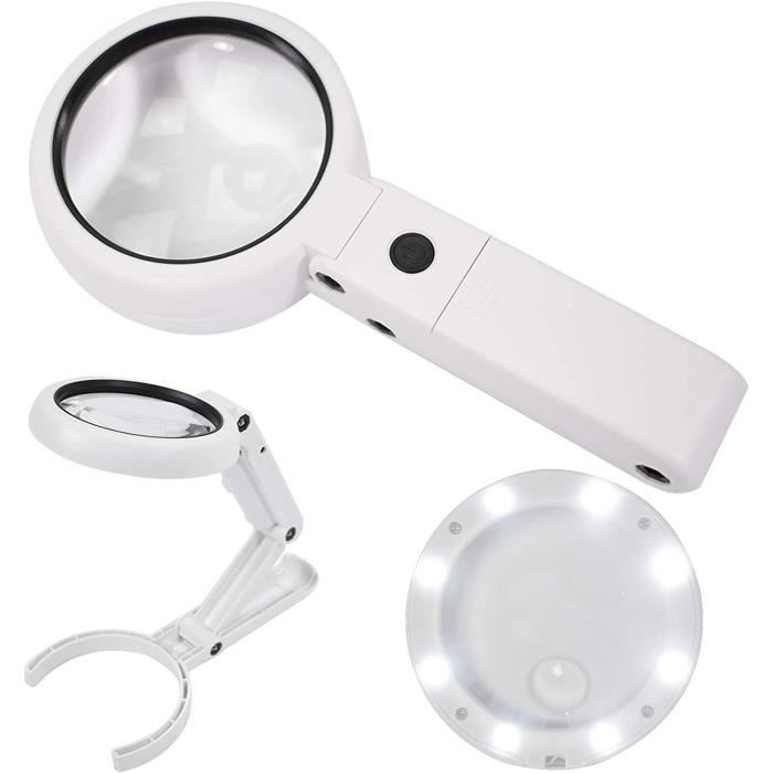 5 X Loupe à Main - Support pour Bureau Pliable- Loupe avec lumière et ...