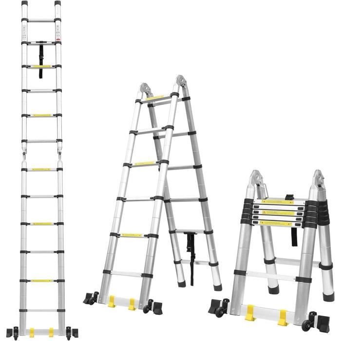 Échelle Télescopique Aluminium, Escabeau Escamotable Portable et ...