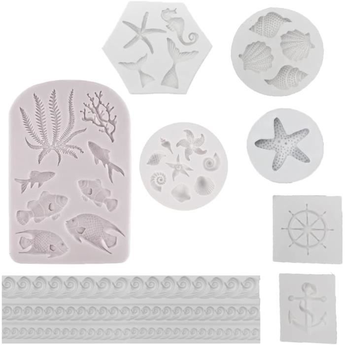 8 pcs Moule à gâteau en fondant marin, moule à bonbons en silicone pour ...