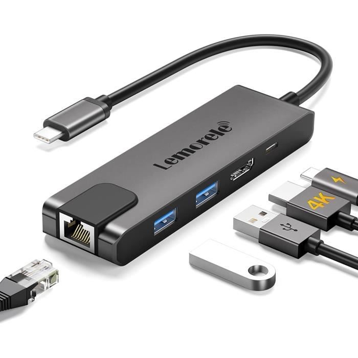 Emorele Hub USB C 5 en 1 type C avec Ethernet, adaptateur multiport USB ...