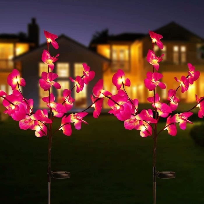 Suaver Lot De 2 Lampes Solaires De Jardin 20 Led Orchidée Décoration ...