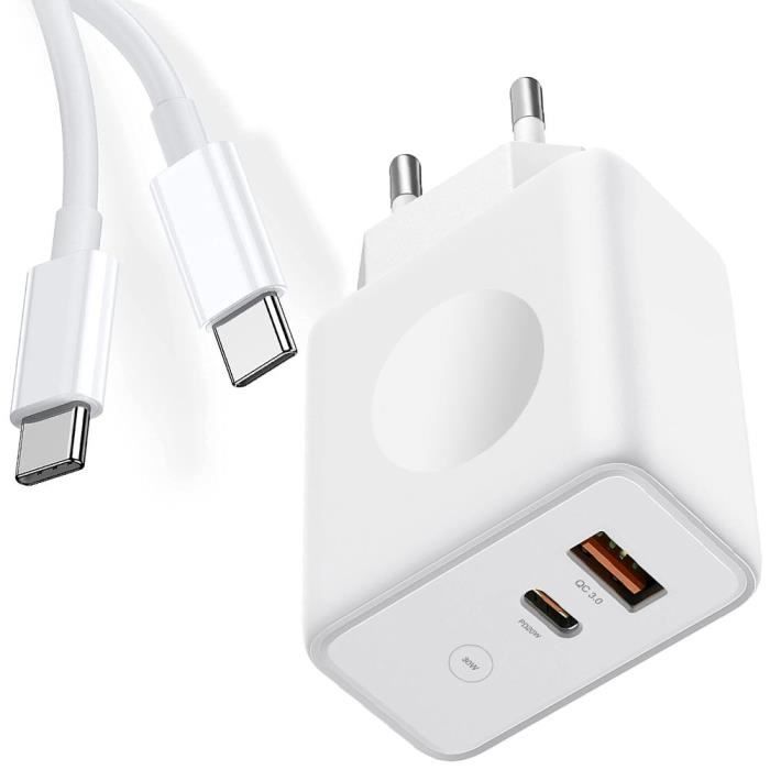 Chargeur Rapide 30W 2-Port - PD20W + QC 3.0 + Câble USB-C vers USB-C ...