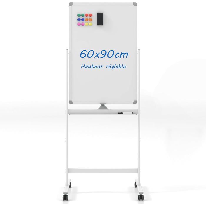 COSTWAY Tableau Blanc Mobile 60 x 90 cm Double Face Réversible ...