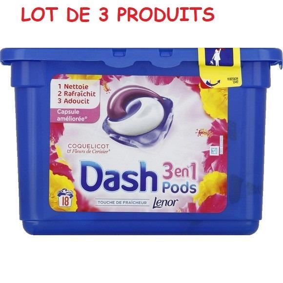 Dash 3 en1 Pods Lessive en Capsules Coquelicot soit au total 54 lavages ...
