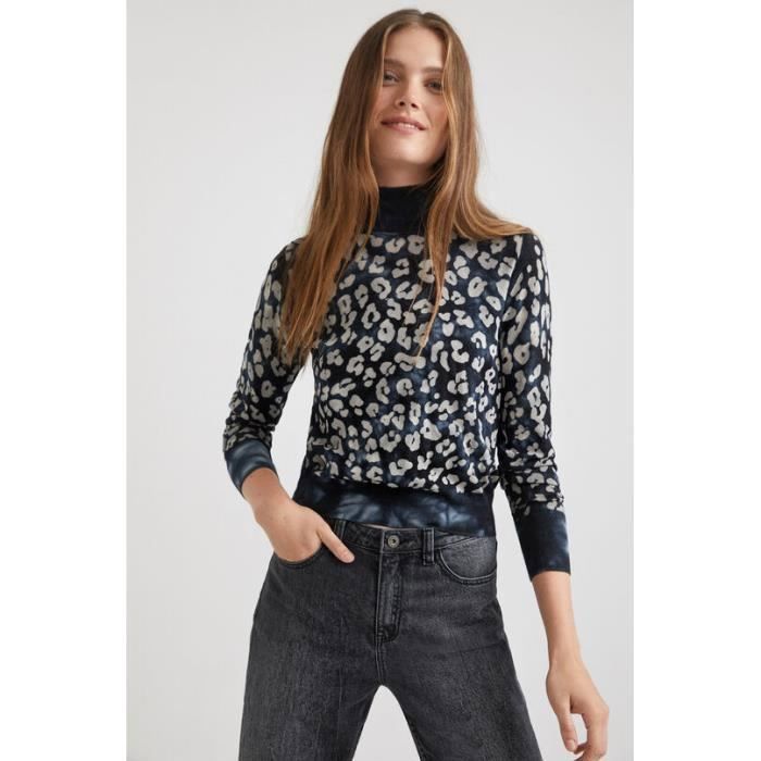Pull - Desigual - Darrell - Noir - Col montant - Femme - Animal print ...