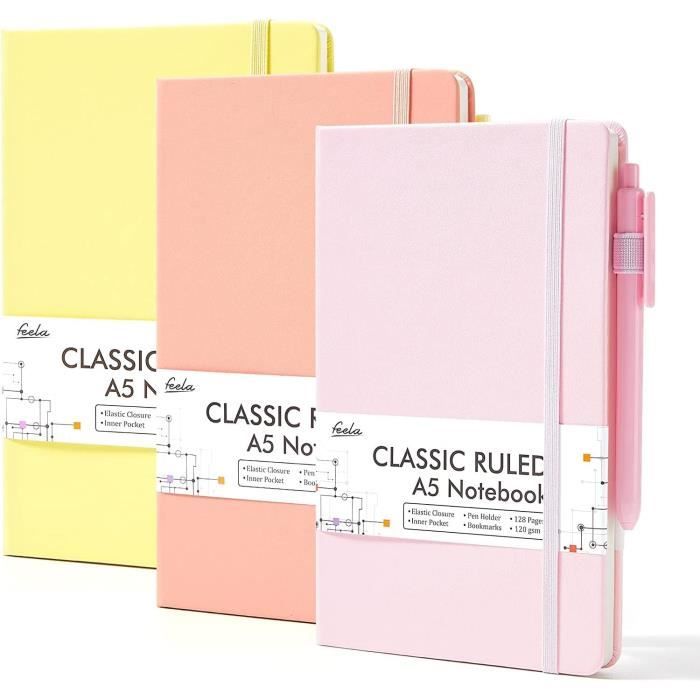 Feela Lot de 3 Carnet de Notes A5 avec 3 Stylos Noirs, Carnet A5 Ligné ...