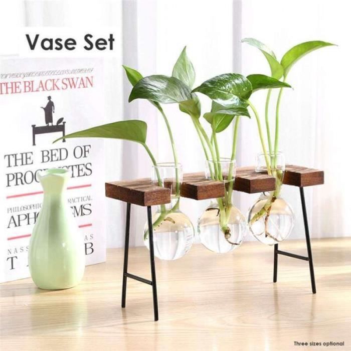 CH14670-Jardinière en verre et bois pour terrarium. pot de fleurs ...