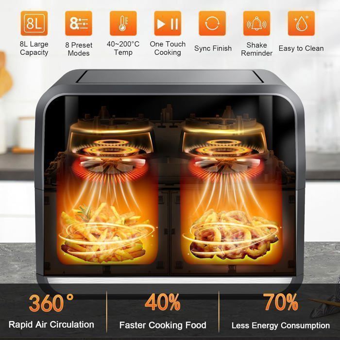 UTEN Friteuse à Air Sans Huile 8L - Air Fryer Dual Zone -1700W,8 En 1 ...
