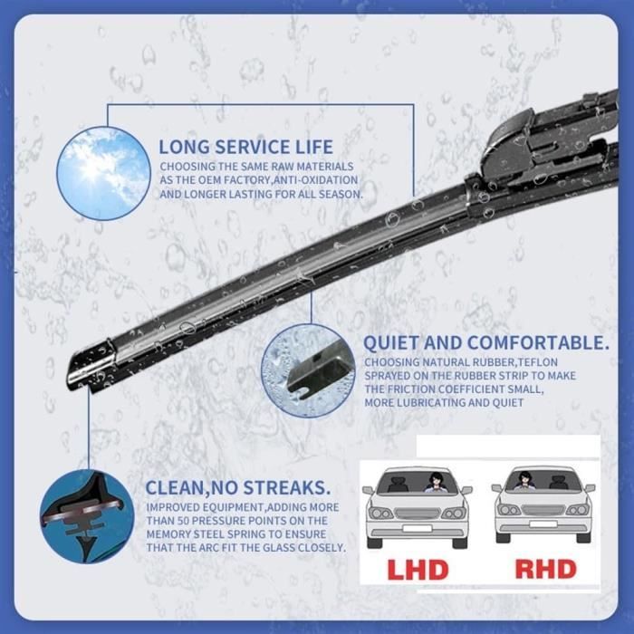 Kit de balais d'essuie-glace avant et arrière gauche et droit compatible avec Toyota C-Hr Chr ...