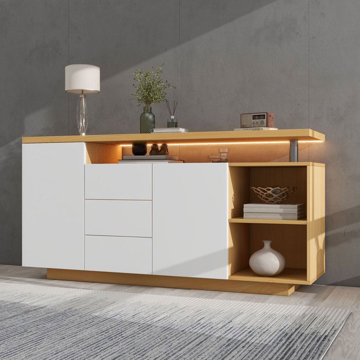 Buffet Salon Bas Moderne, Meuble d'Entrée Elégant à éclairage LED, 2 ...