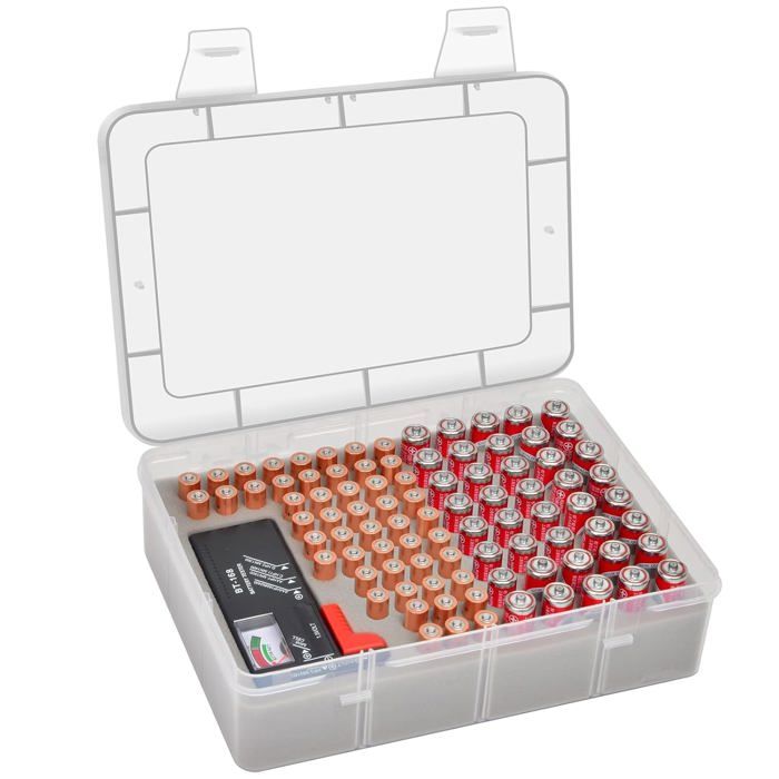 Boîte de rangement de piles avec testeur de batterie, étui de rangement ...