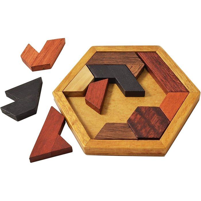 Puzzle tangram hexagonal Puzzles en bois pour enfants et adultes ...