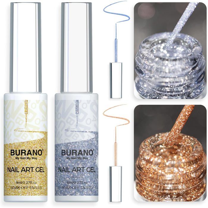 Vernis Gels Semi Permanents, Argent Or 2 Bouteilles 8Ml Liner Nail Uv ...
