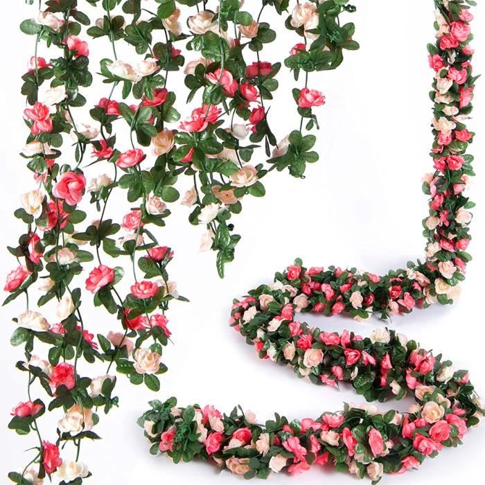 JANZDIYS-8PCS 2.4M Guirlande de fleurs-Artificielle Rose Guirlande ...