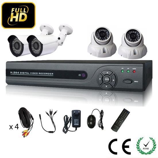 Kit vidéo surveillance Mecer Full HD 4 caméras 2 Mpx-Evolutif à 8 ...