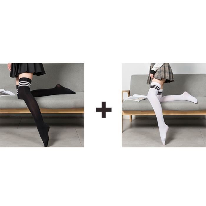 Bas,Chaussettes longues à rayures noires et blanches pour femmes, 1 ou ...