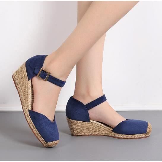 Talons compensés en daim à plateforme pour dames Bleu Bleu - Cdiscount ...