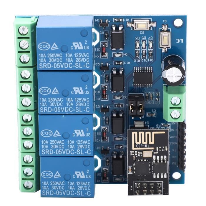 Qiilu Module De Relais Wifi Esp8266 Module De Relais 5v 4 Canaux Sans Fil Pour Téléphone