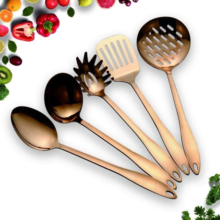 Set ustensiles de Cuisine en Acier Inoxydable - Cuivre 5 Ustensiles de ...
