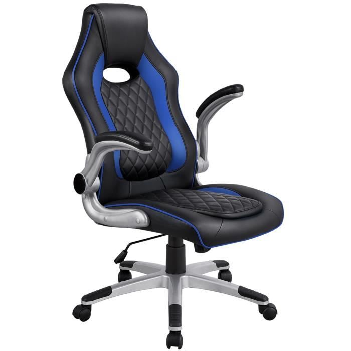 Chaise Gaming Bleu - Fauteuil Bureau Ergonomique Accoudoirs Pliables ...