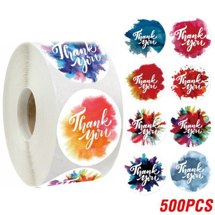 QY654-500pcs -Étiquettes autocollantes merci, autocollant rond Floral ...