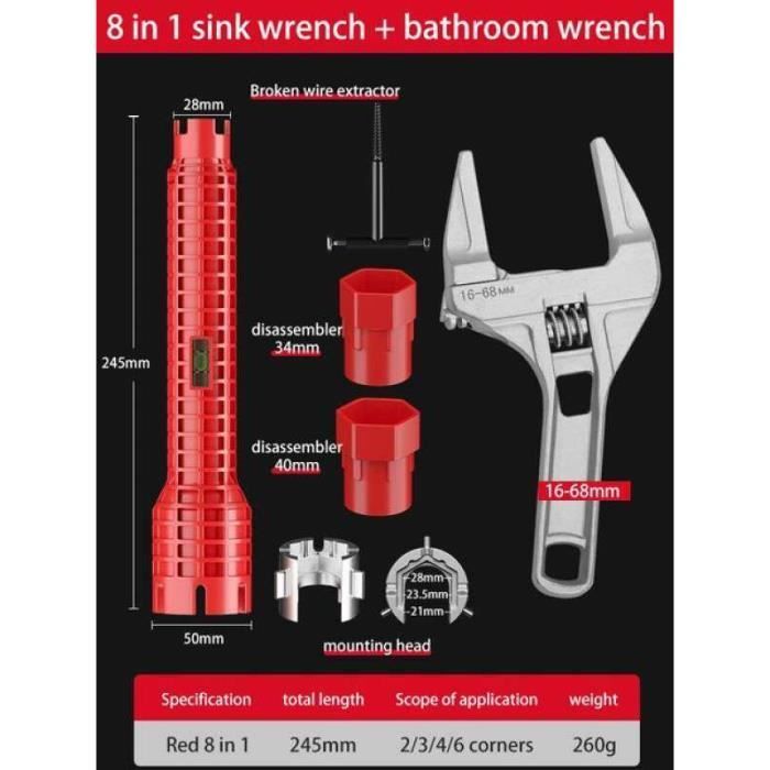 GTY06736-CLE A MOLETTE,Outil multifonction de réparation de plomberie ...