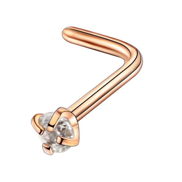 Piercing au nez,Rose gold L Shape-2mm Gem Stone--Piercing Nasal En ...