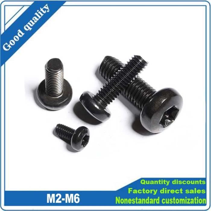 50pcs M2.5-4mm -Vis à tête Torx à Six lobes, en acier inoxydable 304, noir GB2672, M2 M2.5 M3 M4 ...