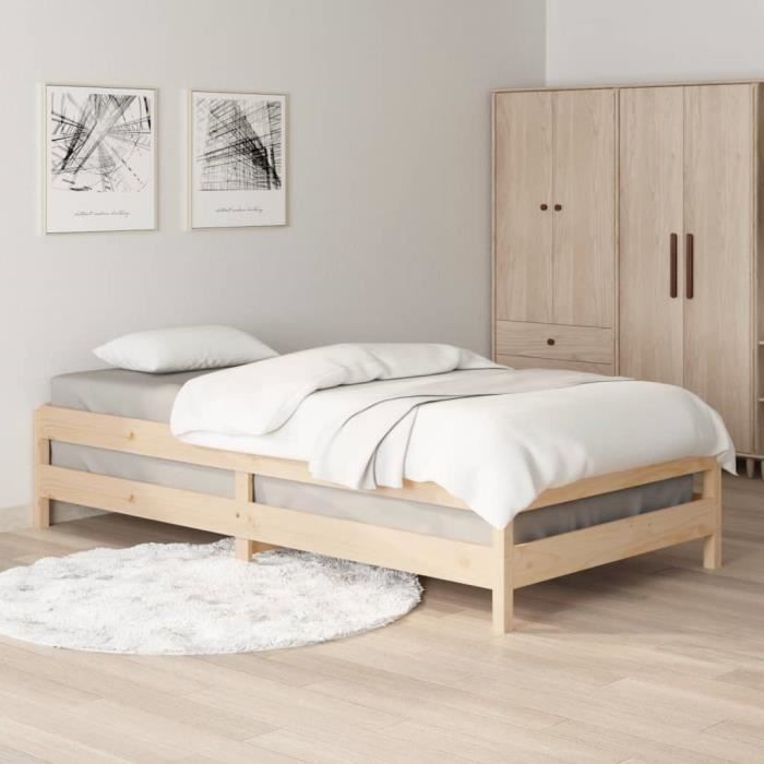 Lit empilable en bois de pin massif ZERONE 80x200 cm - Blanc - A lattes ...