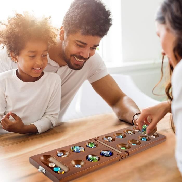 Atyhao Jeu de société Mancala pour enfants avec pierres Ensemble De Jeu De Société En Bois jeux ...