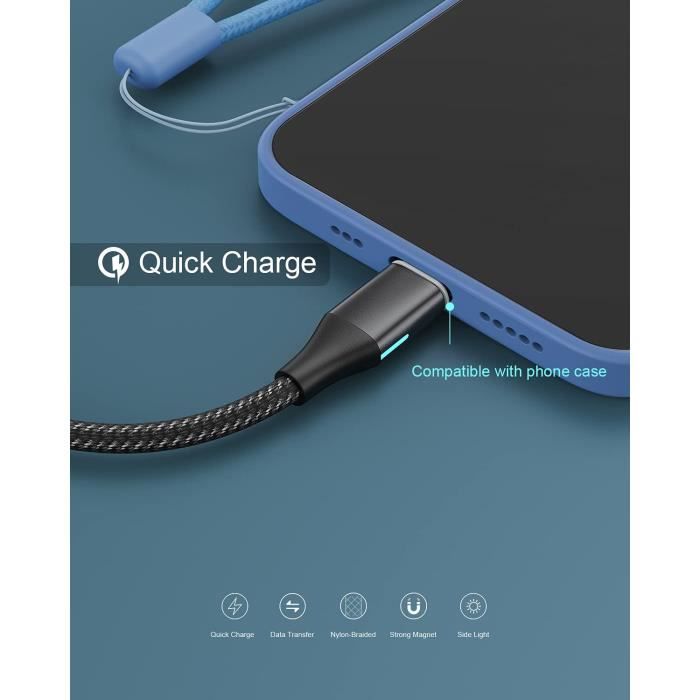 Gen10 USBC Câble de Charge Rapide Magnétique Tressé en Nylon avec Del ...