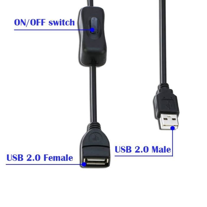 3 Pcs Rallonge USB avec Interrupteur, Câble USB Mâle à Femelle avec ...