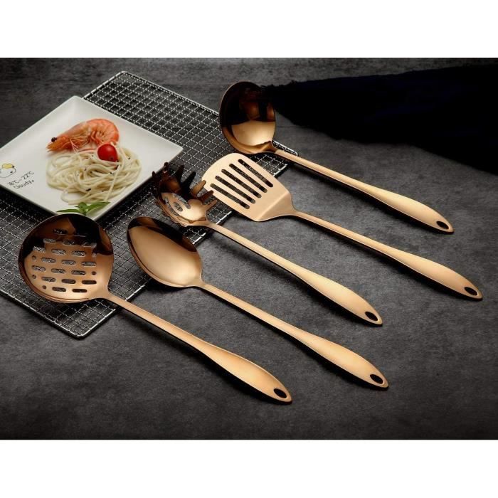 Set ustensiles de Cuisine en Acier Inoxydable - Cuivre 5 Ustensiles de ...