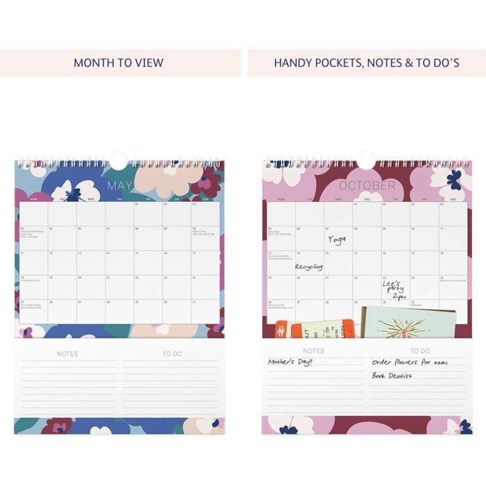 Calendrier mural Busy Life 2026 vue mensuelle 12 pochettes rangement ...