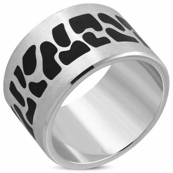 Bague large à bande plate de style pierre à 2 tons de finition en acier ...