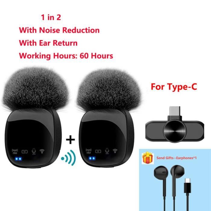 1en2 Type-C Microphone Lavalier sans fil HD, Portable, pour ...