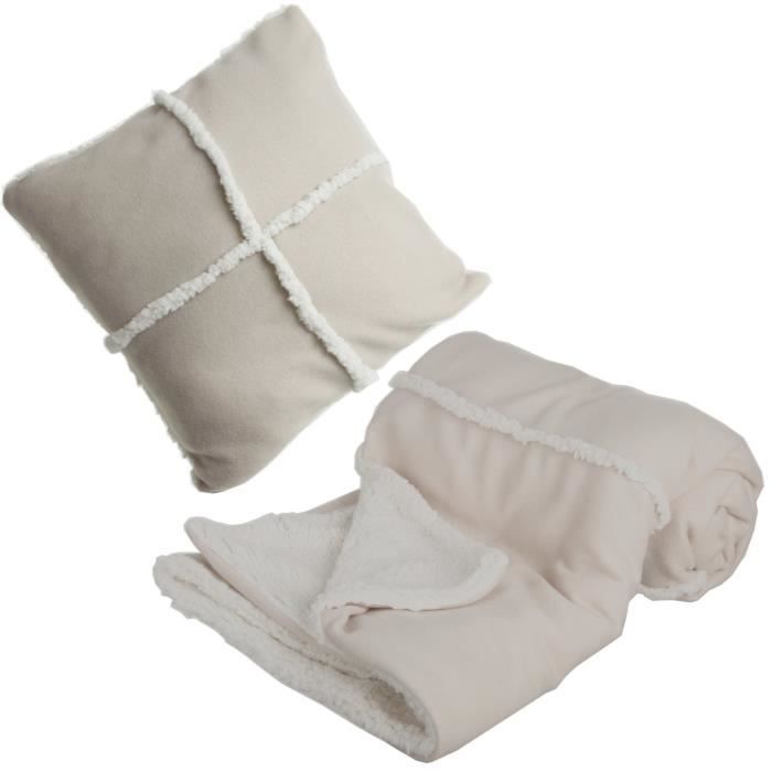 Lot 1 PLAID peau de mouton avec le COUSSIN déhoussable assorti ...