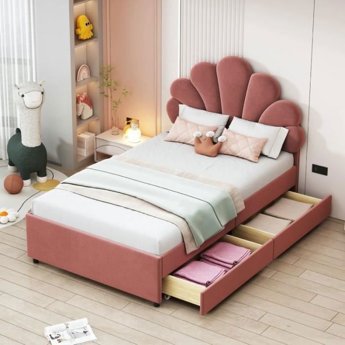 Lit enfant capitonné - LDU00166AAP - 90×200 cm - velours rose - 2 ...