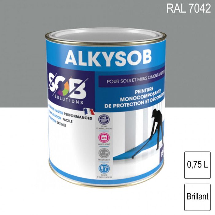 Peinture professionnelle sols et murs en ciment et béton RAL 7042 Gris perle brillant 0,75L ...