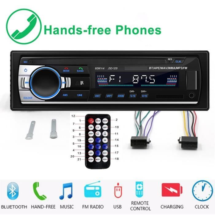 Autoradio mains libres, Bluetooth, 1 Din, stéréo, lecteur de musique MP3, adaptateur Audio sans ...