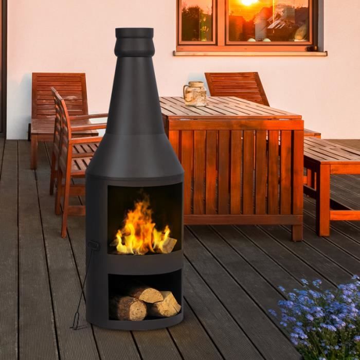 Brasero de jardin cheminée en acier noir - Cdiscount Jardin